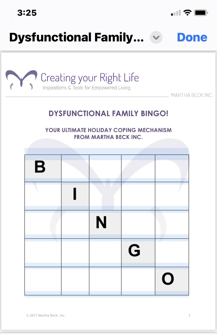 Dysfunctional Family Bingo—Day 23/30 – With Angels and Elephants